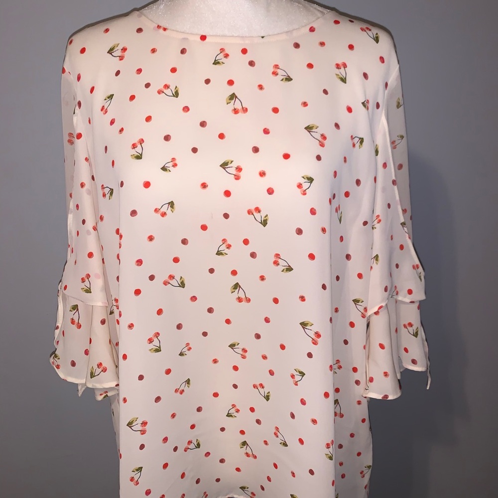 Lc Lauren Conrad Top. Cherry Print, With Burgundy And… - Gem